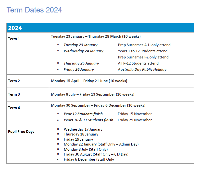 School Times and Term Dates